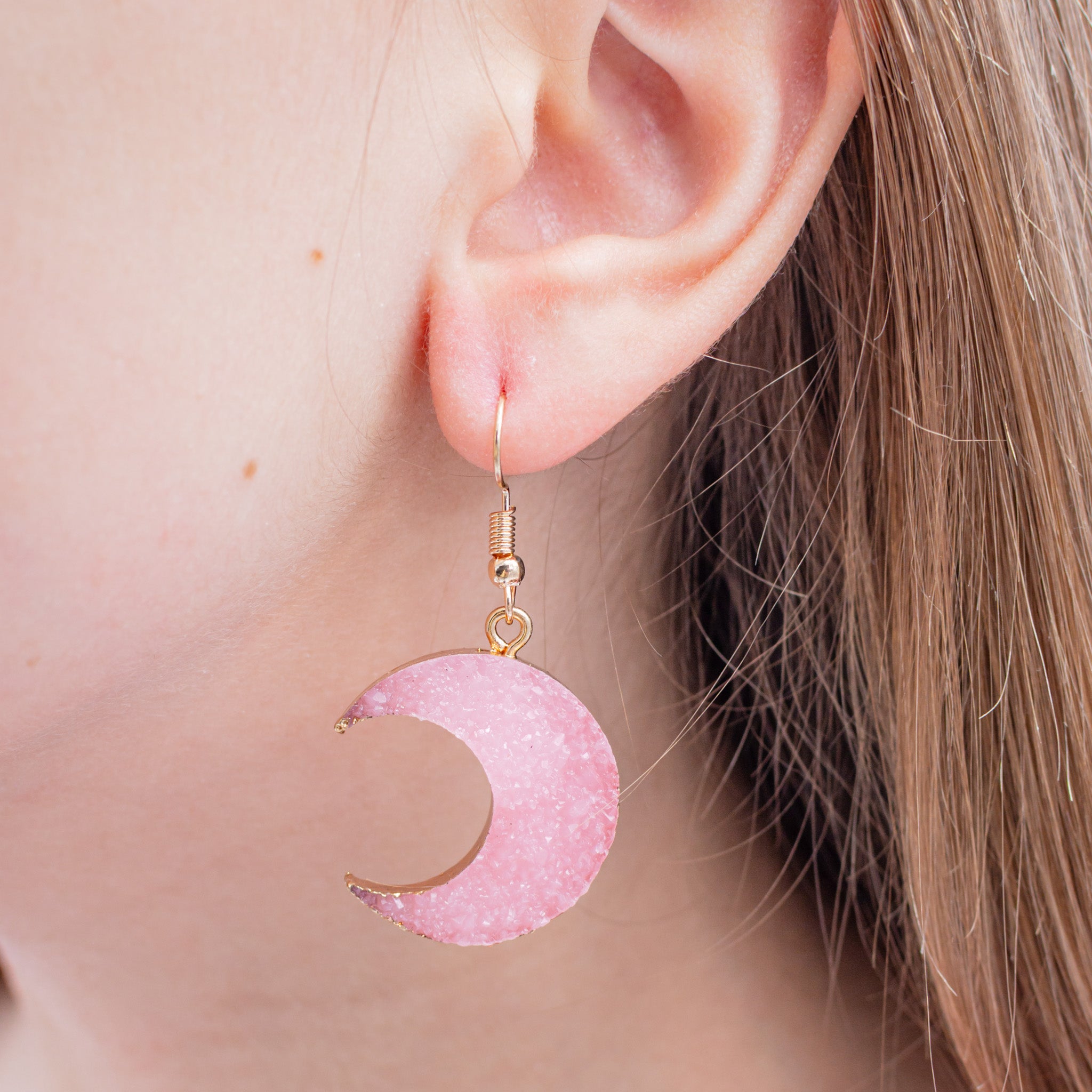 Rose Quartz Moon Earrings The Good Witch of Salem